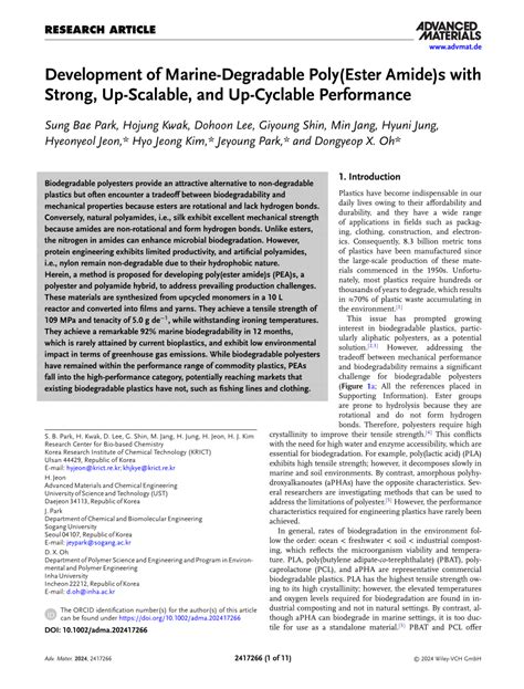 Development Of Marine‐degradable Polyester Amides With Strong Up