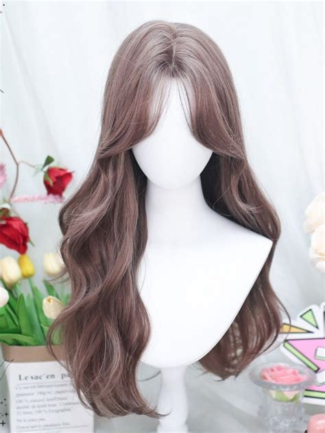 Curtain Bangs Dusty Pink Wavy Long Synthetic Wig Pretty Hair Cuts