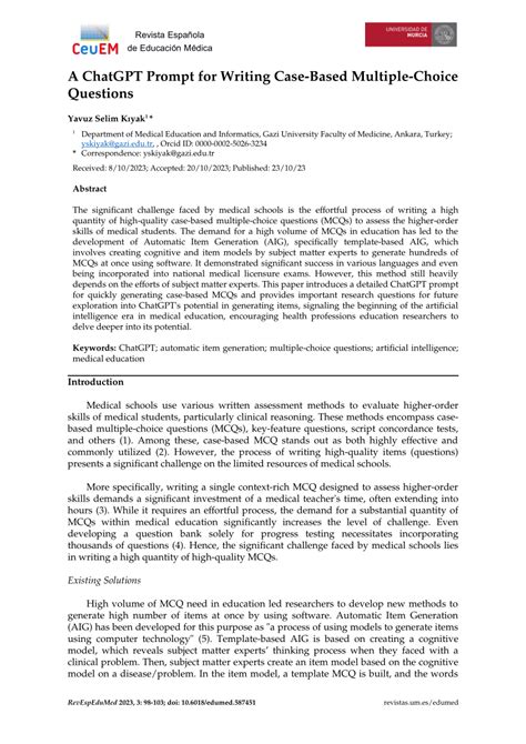 Pdf A Chatgpt Prompt For Writing Case Based Multiple Choice Questions