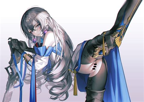 Rule 34 Ahoge Arm Scarf Bandana Around Arm Bare Shoulders Black Gloves Blue Scarf Bronya Rand