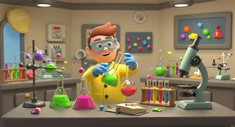 Playful Scientist A 3d Animated Chemistry Lab Scene Stock Illustration