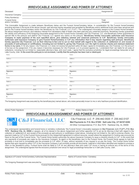 Fillable Online Irrevocable Assignment Fuller Brothers Funeral Home