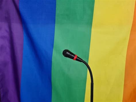 Premium Photo Microphone Against Rainbow Flag Talk About The Rights And Protection Of Sexual