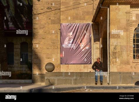 Poster Of Bashar Al Assad Waving At His Subjects Next To The Main Entrance Of Aleppo Railway
