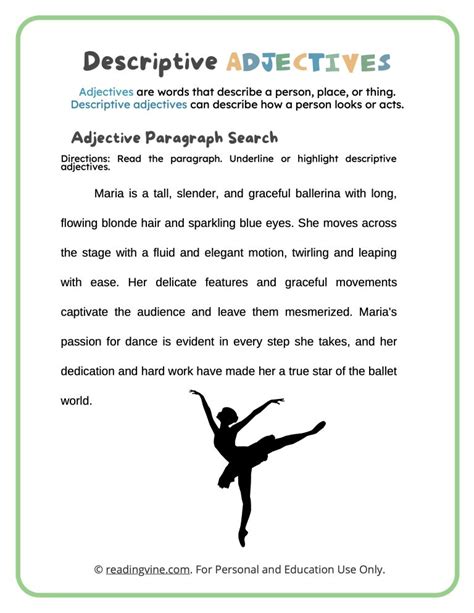 Descriptive Adjectives Paragraph Search Activity Readingvine