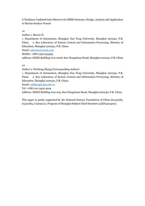 Pdf A Nonlinear Updated Gain Observer For Mimo Systems Design Analysis And Application To