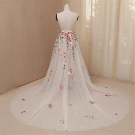 Tv51 Blush Pink Rose Bridal Overskirt Sheer Tulle Cathedral Train