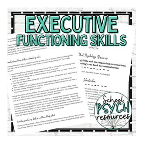 Executive Functioning Cheat Sheet Interventions School Psychology Resource Special Education