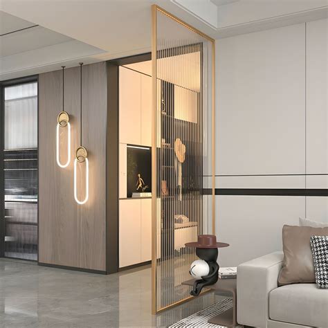 Elegant Glass Panel Freestanding Room Divider With Modern Metal Frame
