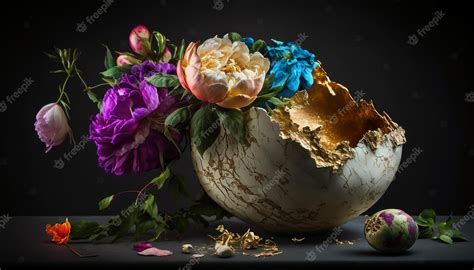 Premium Photo Spectacular Kintsugi Jade Opal Mushroom Ceramic Peonie