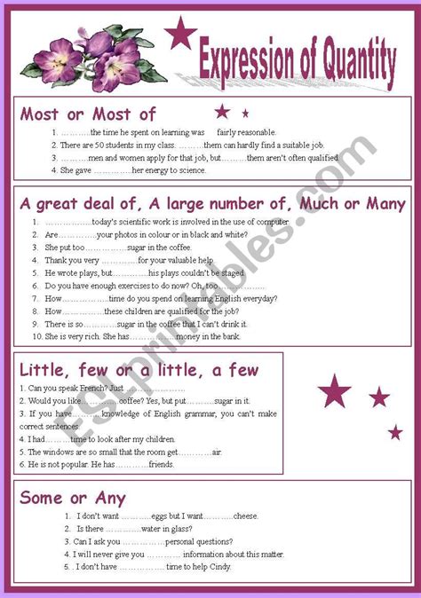 Expression Of Quantity Esl Worksheet By Lengocha