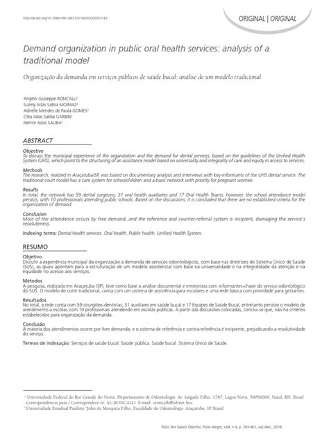 Demand Organization In Public Oral Health Services Analysis Of A