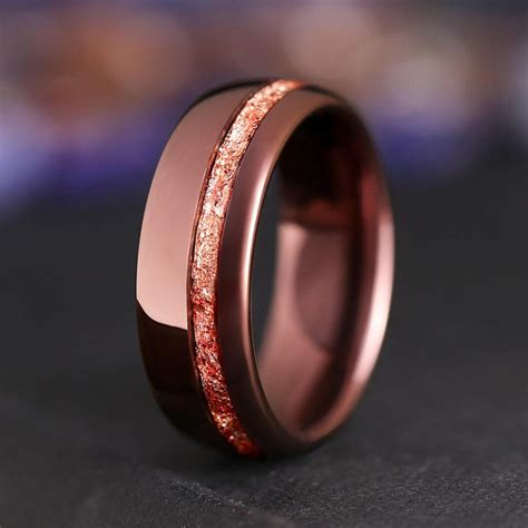 Espresso Tungsten Wedding Band For Men Real Rose Gold Foil Ring