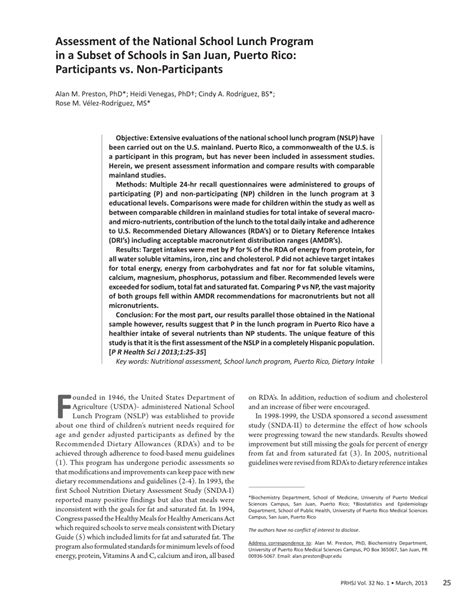 Pdf Assessment Of The National School Lunch Program In A Subset Of