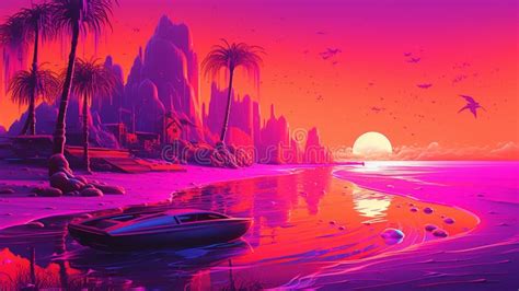 Glitch Palm Tree In Synthwave Psychedelic Vibrant Colors Generative Ai