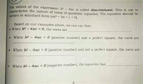 solved the values of the expression b 2 4ac is called discriminant