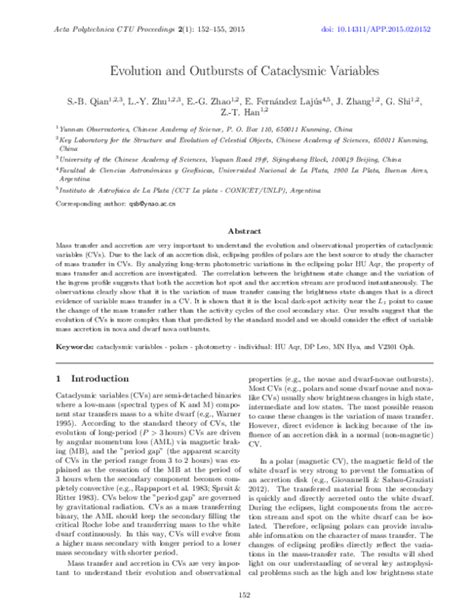 Pdf Evolution And Outbursts Of Cataclysmic Variables