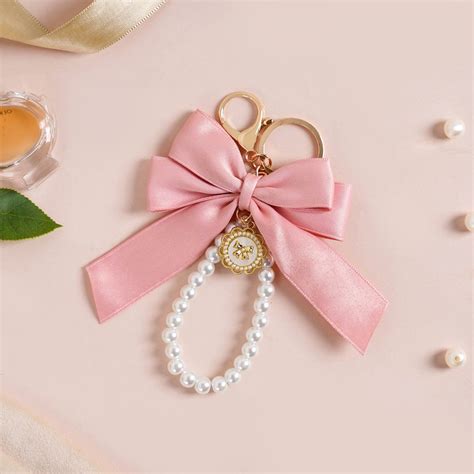 Pretty In Pink Cute Bow And Pearls Keychain Online Premium Keychain