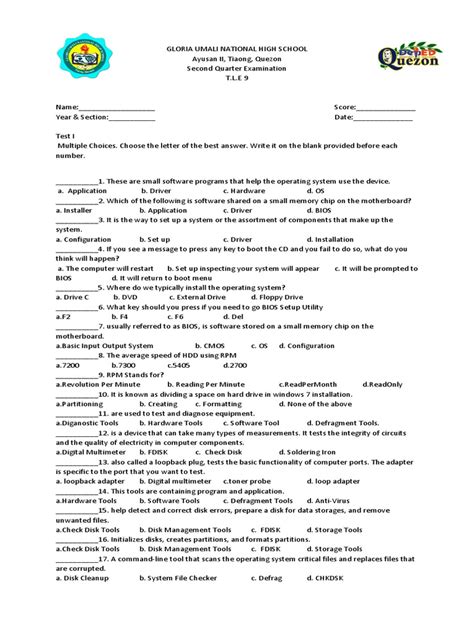 Chs G9 2nd Grading Exam Pdf Bios Hard Disk Drive