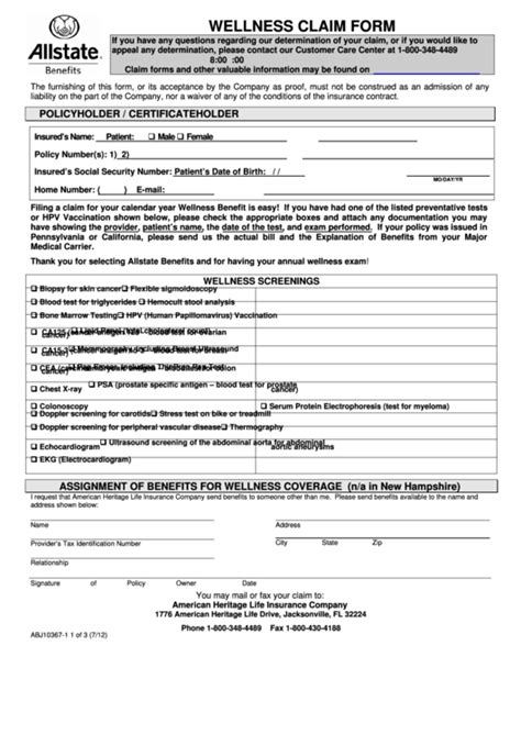 Top 9 Allstate Wellness Claim Form Templates Free To Download In Pdf Format