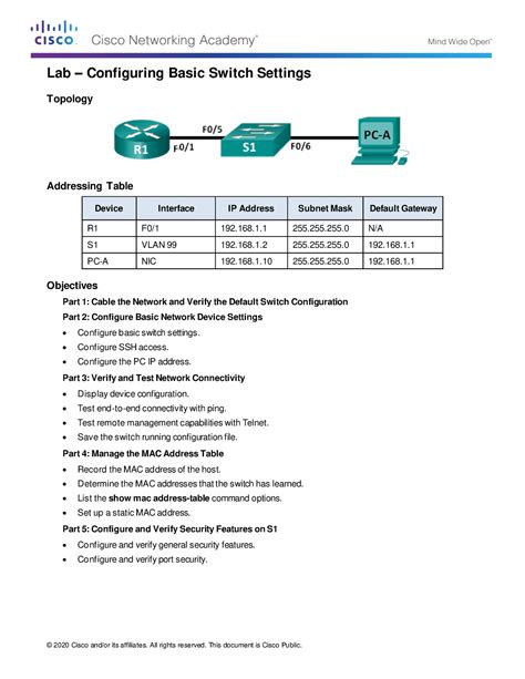 Lab 7 Configuring Basic Switch Settings And Security Features