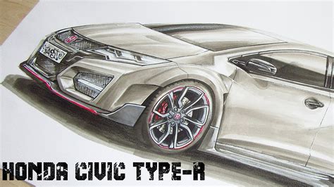 Honda Civic Type R 2016 Car Drawing By Fast Art Youtube