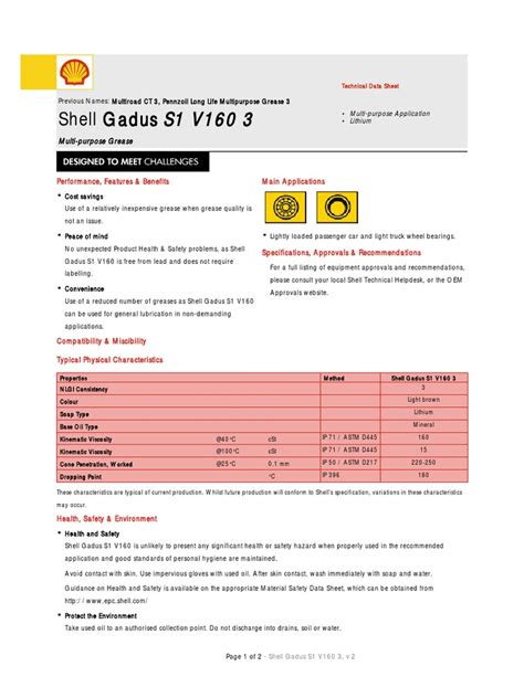 Technical Specifications And Performance Details For Shell Gadus S1