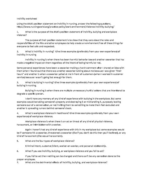 Kgrenawalt Incivility 071522 Incivility Worksheet Using The Anas