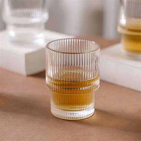 Set Of 6 Stackable Drinking Glasses Ribbed Online Premium Whiskey
