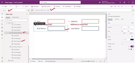 Card In PowerApps Update Datafield Error Properties