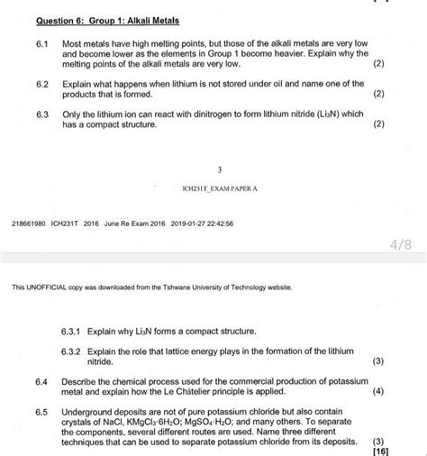 Solved Question 6 Group 1 Alkali Metals 61 Most Metals