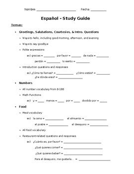 Spanish Study Guide Review WS by Language Learners Journey | TPT