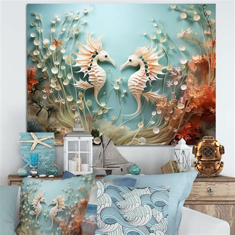 Designart Collage Of Aquarelle Sea Dragons Dance Coastal Coral Under