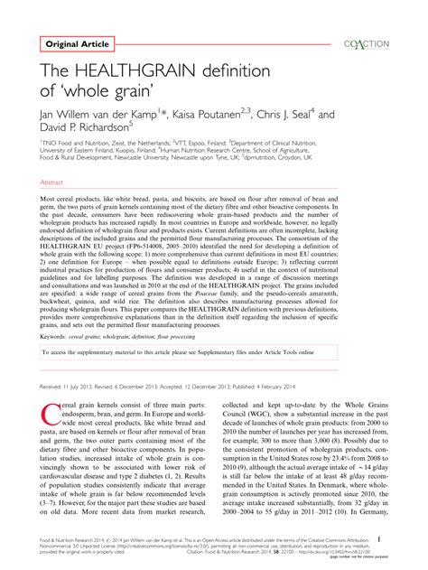 Pdf The Healthgrain Definition Of ‘whole Grain