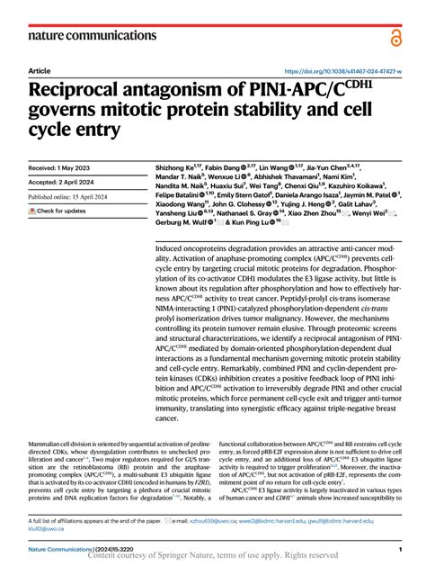 Pdf Reciprocal Antagonism Of Pin1 Apcc Governs Mitotic Protein