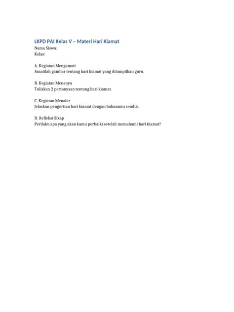 Lkpd Pai Kelas V Hari Kiamat Pdf