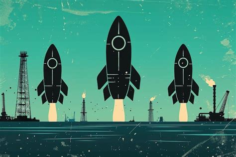 Premium Photo A Flat Illustration Of Black Rocket Silhouettes Against A Turquoise Background