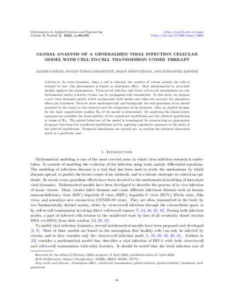 Pdf Global Analysis Of A Generalized Viral Infection Temporal Model