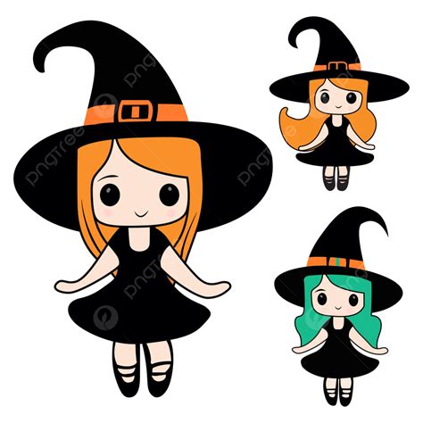 Cute Halloween Witch Flat Illustration Set Vector Halloween Witch