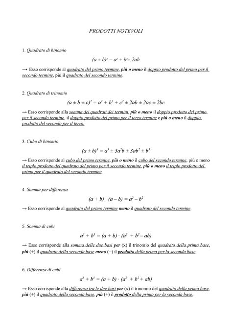 Prodotti Notevoli Prodotti Notevoli 1 Quadrato Di Binomio A ± B 2