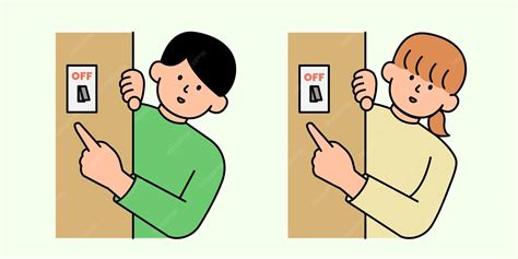 Premium Vector Man And Woman Pointing To Light Switch Turning Off To