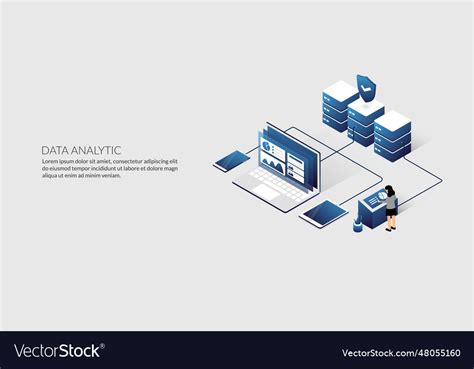 Isometric Data Analytic Background And Security Vector Image