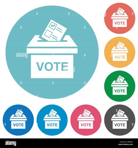 Voting Paper And Ballot Box Solid Flat White Icons On Round Color Backgrounds Stock Vector Image