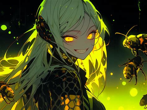 Download Wallpaper 1400x1050 Girl Eyes Smile Bees Yellow Anime