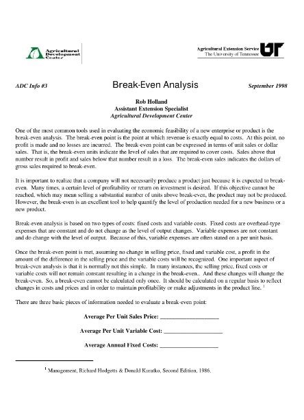 Break Even Analysis Template Pdf Free Excel Templates