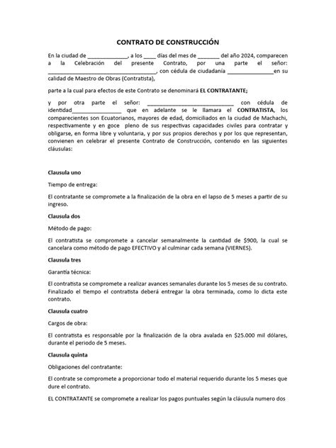 Contrato De Construcción En Ecuador Pdf Contrato De Construcción En Ecuador Pdf