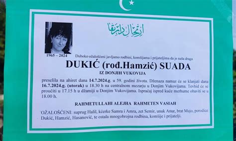 Na Ahiret Preselila Dukić Rođhamzić Suada