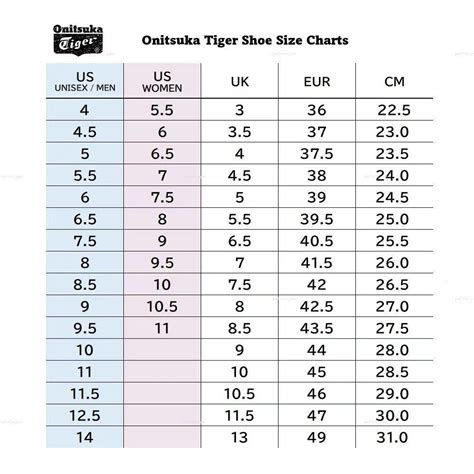 Onitsuka Tiger Shoe Size Chart