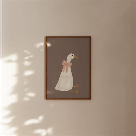 Silly Goose Wall Art Cute Goose Poster Muted Pink Nursery Decor Farm