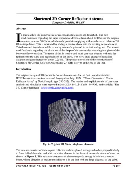 Pdf Shortened 3d Corner Reflector Antenna